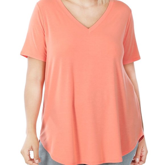 Zenana Outfitters | Tops | New Zenana Coral Vneck Short Sleeve Plus ...